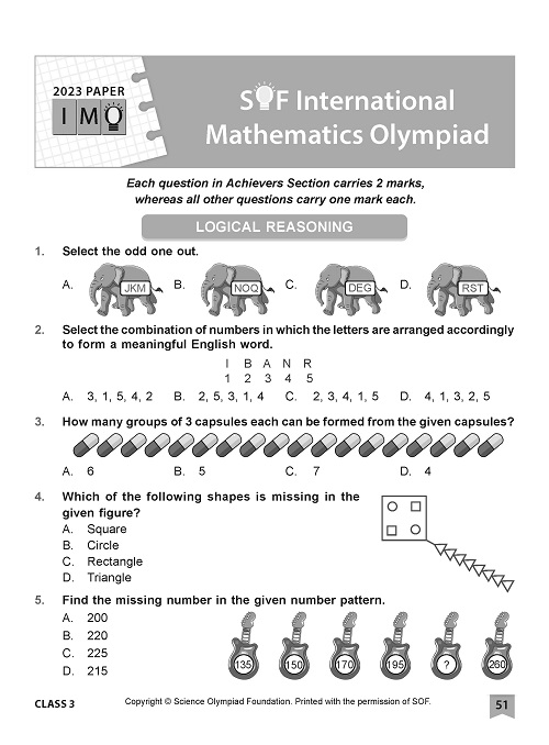 International Mathematics Olympiad (IMO) Workbook for Class 3 - MCQs ...