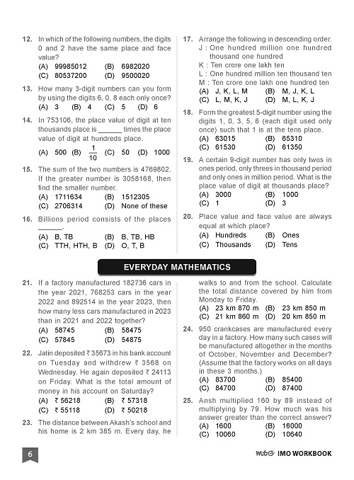 International Mathematics Olympiad (IMO) Workbook for Class 6 - MCQs ...