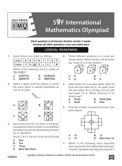 International Mathematics Olympiad (IMO) Workbook for Class 6 - MCQs ...