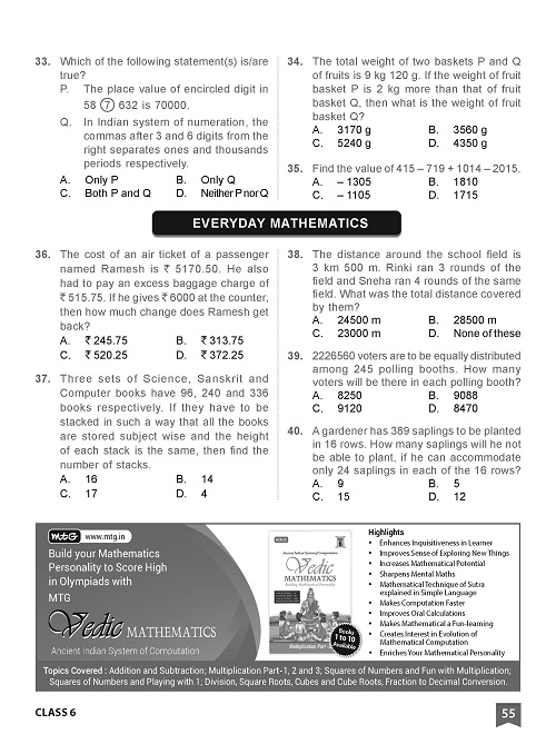 International Mathematics Olympiad (IMO) Workbook for Class 6 - MCQs ...