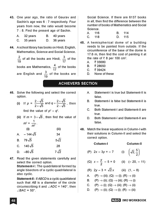 International Mathematics Olympiad (IMO) Workbook for Class 9 - MCQs ...