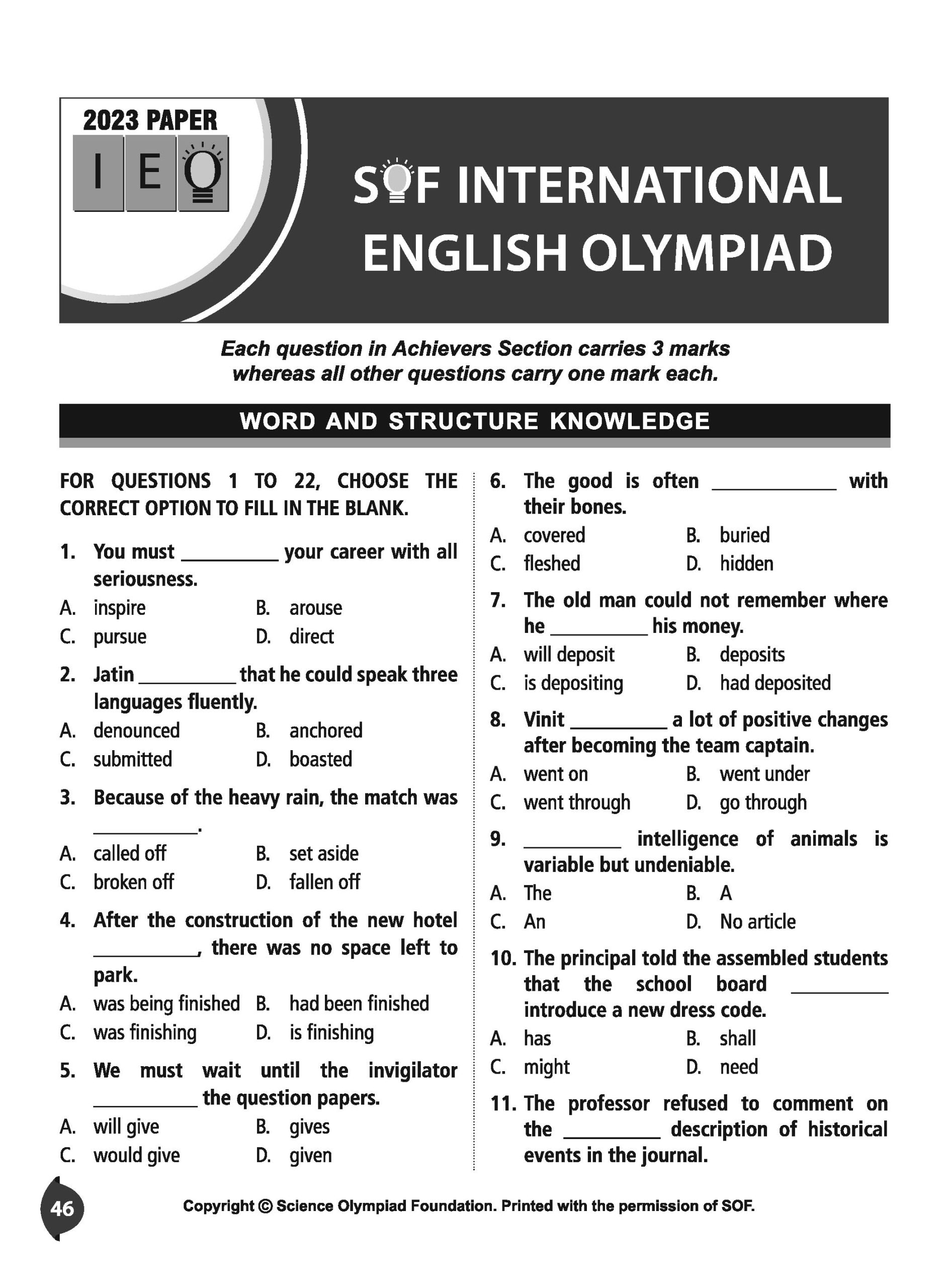 International English Olympiad (IEO) Workbook for Class 8 - MCQs ...