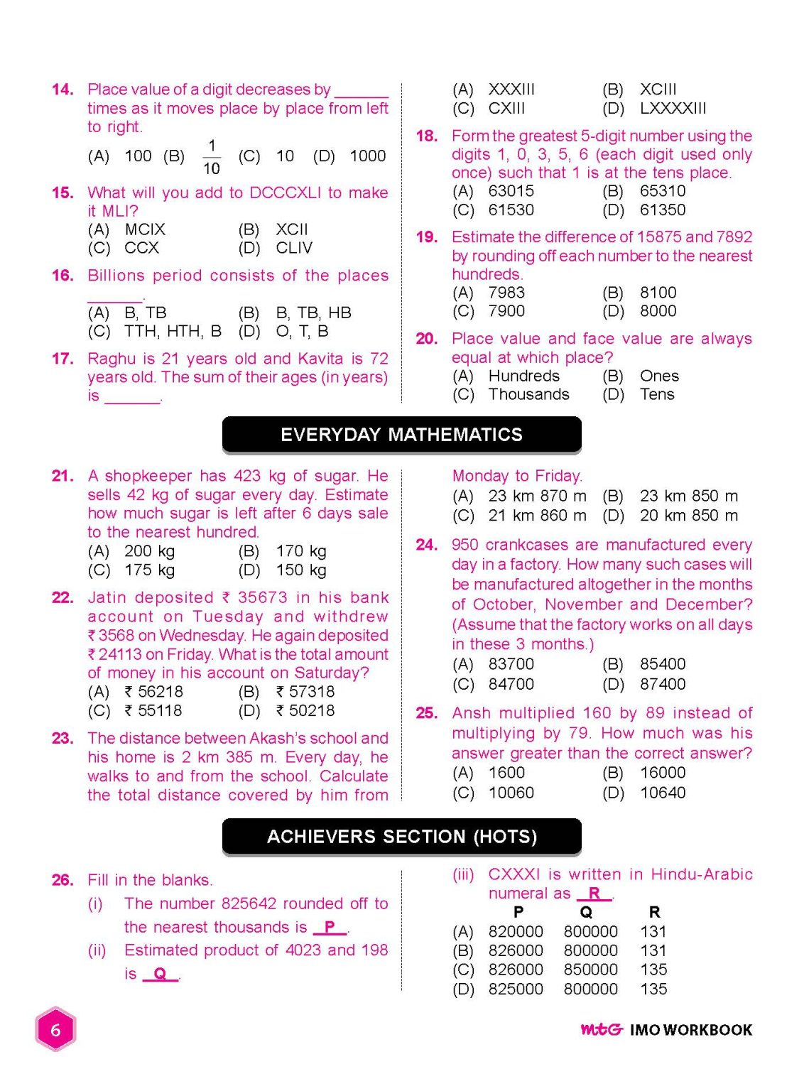 International Mathematics Olympiad (IMO) Workbook for Class 6 - MCQs ...