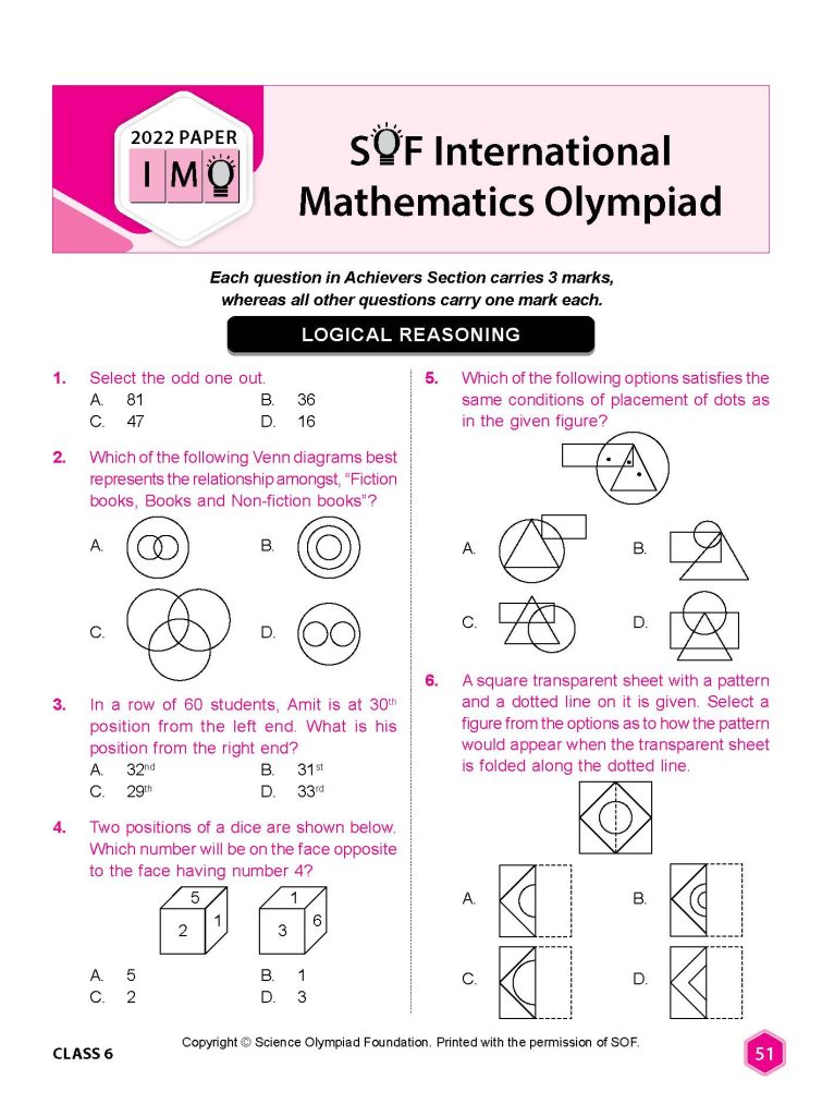 International Mathematics Olympiad (IMO) Workbook for Class 6 - MCQs ...