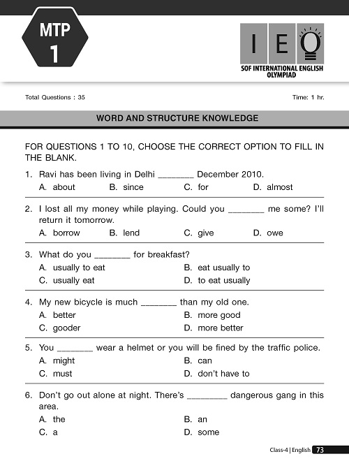 Olympiad Prep-Guide (OPG) Class 4 English (IEO) - Detailed Theory, Self ...