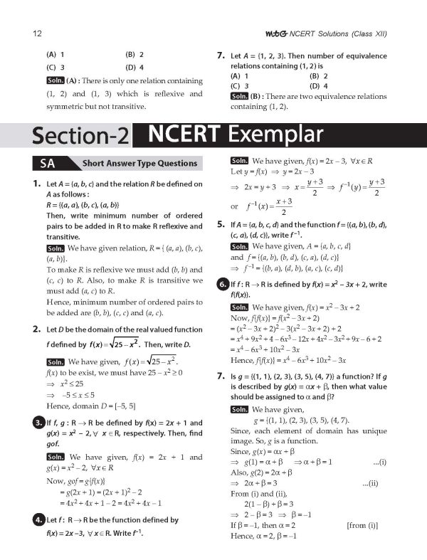 NCERT Text Book + Exemplar Problems - Solutions Mathematics Class 12 ...