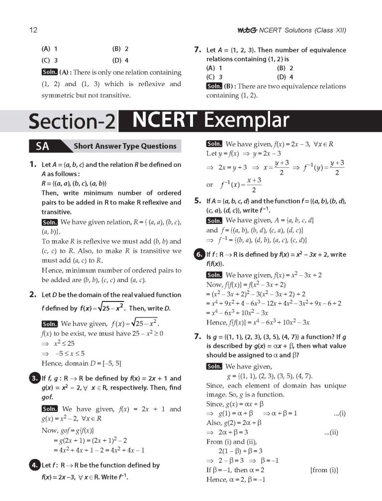 NCERT Text Book + Exemplar Problems - Solutions Mathematics Class 12 ...